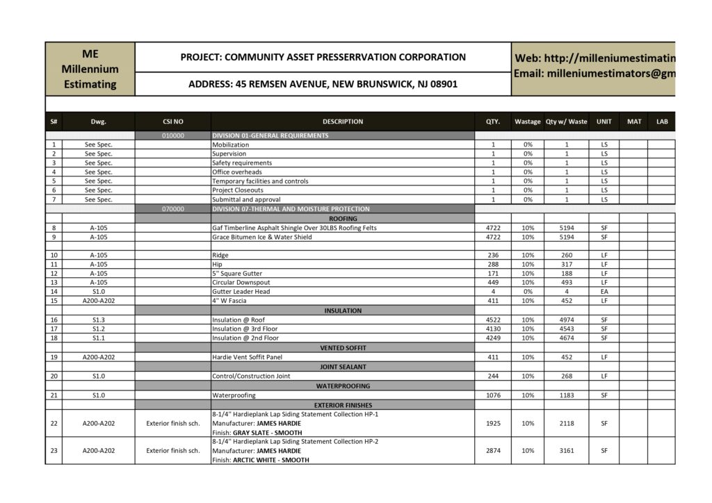 Samples - Millennium Estimating