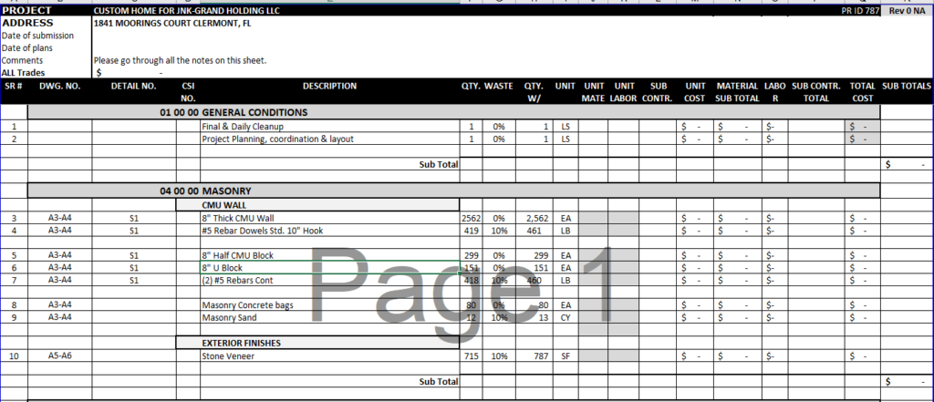 Samples - Millennium Estimating